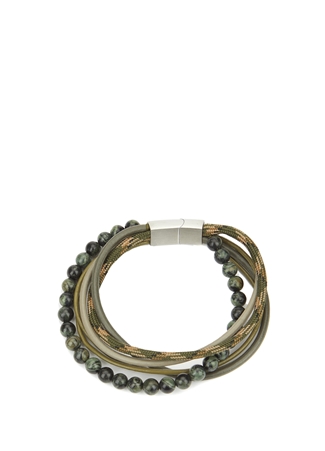 Beymen Club Erkek Gri Boncuklu Deri Detaylı Bileklik EU Beymen Club Erkek Gri Boncuklu Deri Detaylı Bileklik EU