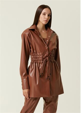 Rhodochrosite Kadın Monica Kahverengi Büzgülü Suni Deri Ceket S EU