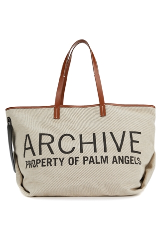 Palm Angels Kadın Bej Yazı Baskılı Alışveriş Çantası EU