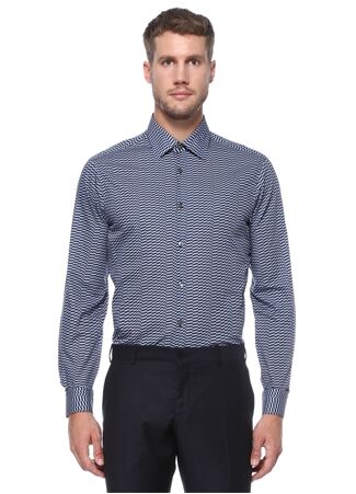 Pal Zileri Erkek Mavi Klasik Yaka Geometrik Desenli Gömlek 39 IT
