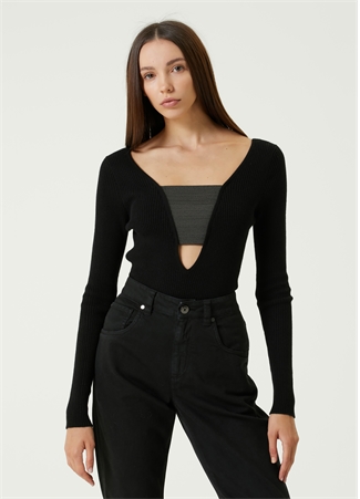 Brunello Cucinelli Kadın Siyah Büstiyer Detaylı Kaşmir Triko M EU