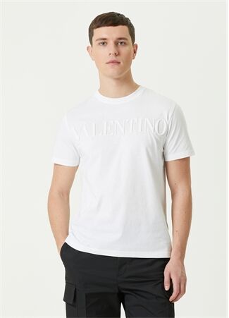 Valentino Erkek Beyaz Logo Detaylı T-shirt S EU