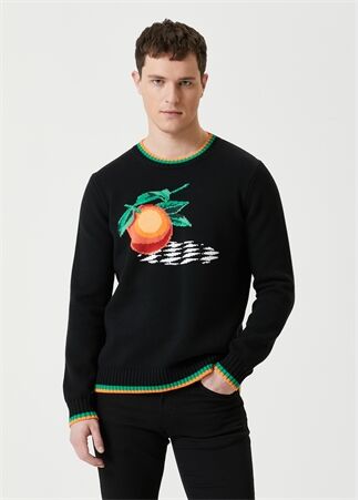 Casablanca Erkek Siyah Figür Jakarlı Kazak S EU