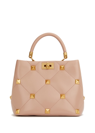 Valentino Garavani Kadın Roman Stud Pembe Deri Omuz Çantası EU Valentino Garavani Kadın Roman Stud Pembe Deri Omuz Çantası EU