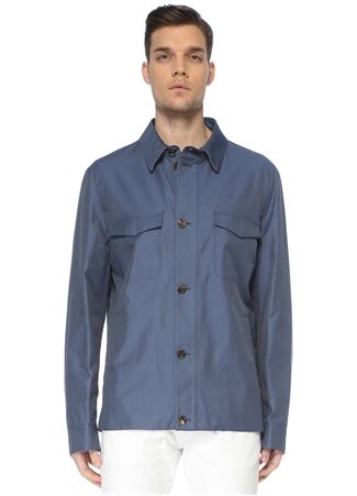 Luciano Barbera Erkek Mavi İngiliz Yaka Gömlek 54 IT