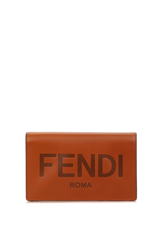 Fendi Kadın Taba Logo Baskılı Deri Omuz Çantası Turuncu EU