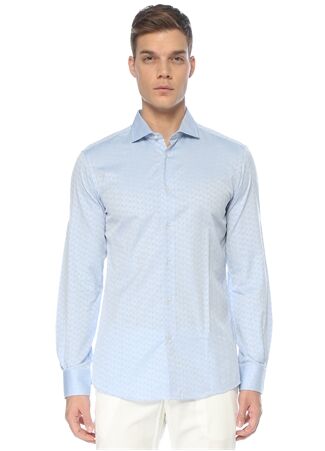 Palzileri Lab Erkek Mavi İngiliz Yaka Mikro Desenli Gömlek 40 IT