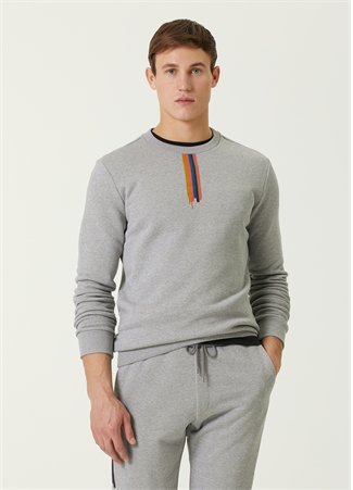 Paul Smith Erkek Gri Yakası Renkli Şeritli Sweatshirt M EU Paul Smith Erkek Gri Yakası Renkli Şeritli Sweatshirt M EU