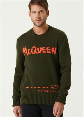 Alexander McQueen Erkek Haki Logo Jakarlı Kazak M EU