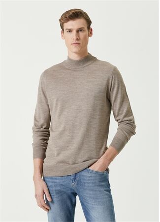 Beymen Erkek Vizon Yarım Balıkçı Yaka Yün Kazak Bej S EU