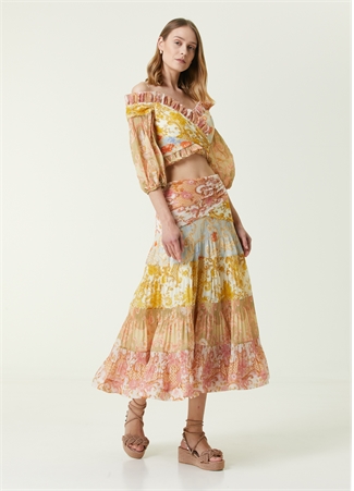 Zimmermann Kadın Şal Desenli Pilili Midi Etek 0 US