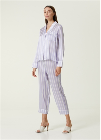 House of Silk Kadın Timeless Lila Çizgili İpek Pijama Takımı Mor 36 EU House of Silk Kadın Timeless Lila Çizgili İpek Pijama Takımı Mor 36 EU
