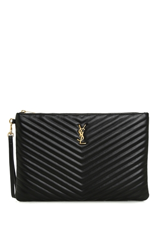 Kadın Monogram Siyah Kapitoneli Deri El Portföyü EU