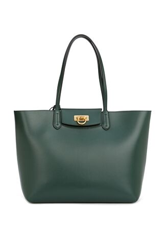 Salvatore Ferragamo Kadın Haki Logolu Deri Omuz Çantası EU Salvatore Ferragamo Kadın Haki Logolu Deri Omuz Çantası EU