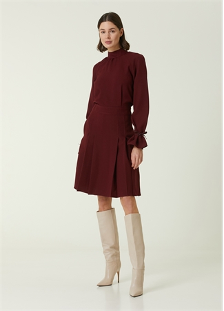 Victoria by Beckham Kadın Bordo Dik Yaka Pilili Mini Elbise 0 US Victoria by Beckham Kadın Bordo Dik Yaka Pilili Mini Elbise 0 US