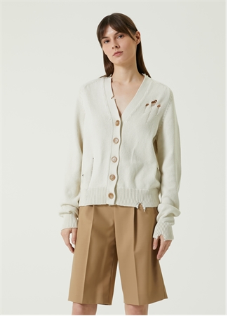 Maison Margiela Kadın Krem V Yaka Yıpratmalı Hırka Bej M EU Maison Margiela Kadın Krem V Yaka Yıpratmalı Hırka Bej M EU