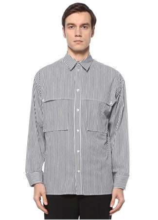 Opening Ceremony Erkek Siyah Beyaz Çizgili Logo Baskılı Gömlek 46 IT