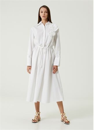 Valentino Kadın Beyaz Çiçek Aplikeli Midi Gömlek Elbise 40 IT Valentino Kadın Beyaz Çiçek Aplikeli Midi Gömlek Elbise 40 IT