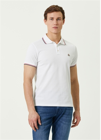 Moncler Erkek Beyaz Polo Yaka Logolu T-shirt S EU