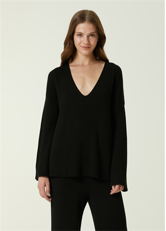 Beymen Club Kadın Siyah Derin V Yaka Ribli Kazak XS