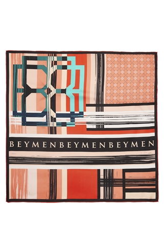 Beymen Kadın Kırmızı Logo Desenli 90x90 cm İpek Twill Eşarp EU