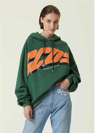 Gcds Kadın Yeşil Kapüşonlu Baskılı Sweatshirt Haki S EU