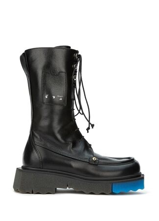 Off-White Kadın Siyah Logo Detaylı Deri Bot 38 EU