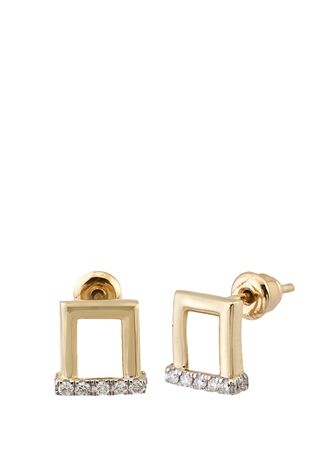 Baguette Kadın Kare Formlu Pırlantalı Altın Rengi Küpe EU
