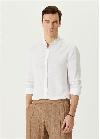 Emporio Armani Erkek Beyaz Keten Gömlek S EU