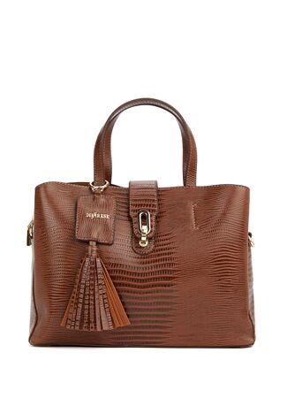 Divarese Kadın Taba Krokodil Dokulu Çanta Turuncu EU