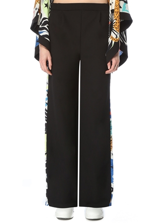 Loveiststore Kadın Seiki Siyah Yanı Desenli Bol Paça Pantolon 2 EU