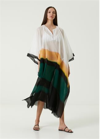 Dries Van Noten Kadın Beyaz Desenli Midi Kaftan Yeşil EU
