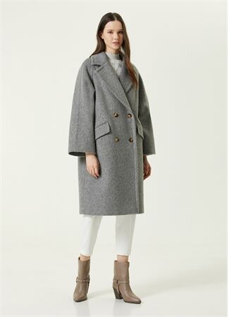 Network Kadın Regular Fit Gri Melanj Manto L EU