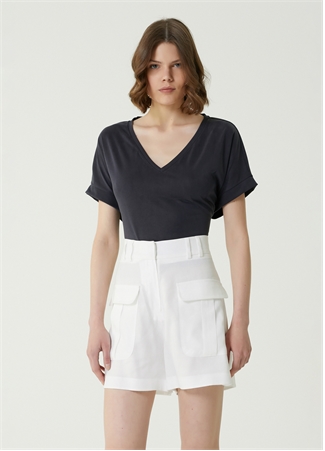 Network Kadın Siyah V Yaka Basic T-shirt L EU