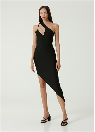 Lama Jouni Kadın Siyah Asimetrik Midi Kokteyl Elbise S EU Lama Jouni Kadın Siyah Asimetrik Midi Kokteyl Elbise S EU