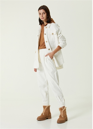 Network Kadın Regular Fit Ekru Kadife Pantolon Bej 36 EU