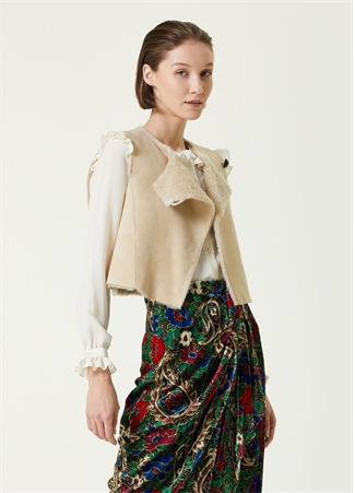 Isabel Marant Kadın Cassylia Ekru Shearling Deri Yelek Bej 0 US Isabel Marant Kadın Cassylia Ekru Shearling Deri Yelek Bej 0 US