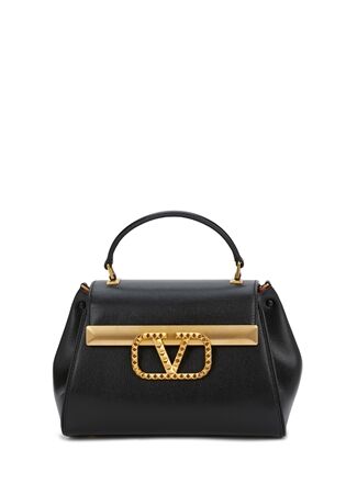 Valentino Garavani Kadın Vring Siyah Deri Omuz Çantası EU