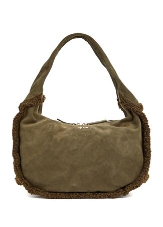 Divarese Kadın Haki Logolu Süet Omuz Çantası EU