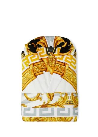Versace Beyaz Gri Medusa Detaylı Bornoz