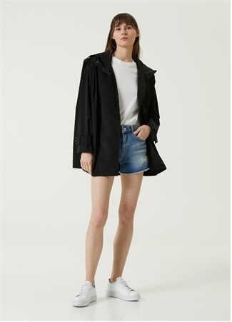 Academia Kadın Siyah Kapüşonlu Dökümlü Mont 36