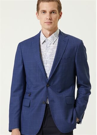 Pal Zileri Erkek Mavi Kareli Yün Ceket 58 IT