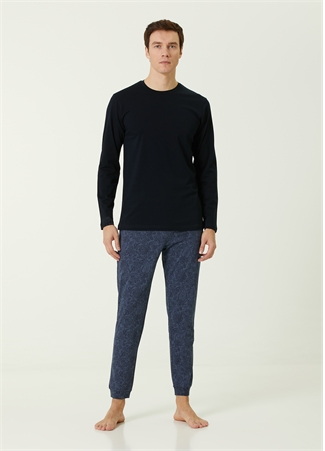 John Frank Erkek Lacivert Etnik Desenli Pijama Seti M EU