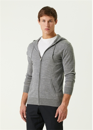 Allsaints Erkek Slim Fit Mode Gri Kapüşonlu Yün Triko Hırka XS EU