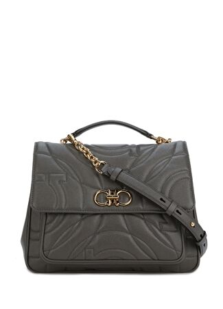 Salvatore Ferragamo Kadın Gri Logo Dokulu Deri Omuz Çantası EU