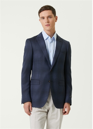 Pal Zileri Erkek Lacivert Kelebek Yaka Kareli Yün Ceket 48 IT