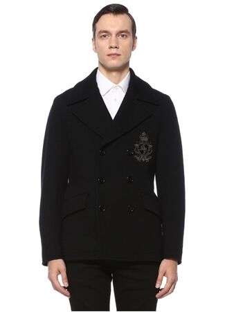 Dolce&Gabbana Erkek Siyah Logo Patchli Yün Kaban 54 IT