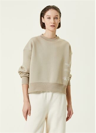 CK Jeans Kadın Gri Bisiklet Yaka Logolu Sweatshirt S EU