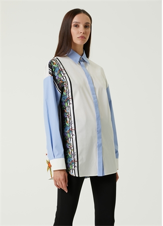 Versace Kadın Oversize Mavi Beyaz Desenli İpek Gömlek 42 IT Versace Kadın Oversize Mavi Beyaz Desenli İpek Gömlek 42 IT
