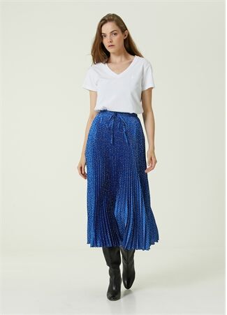 Beymen Club Kadın Mavi Puantiyeli Pilili Midi Etek 42